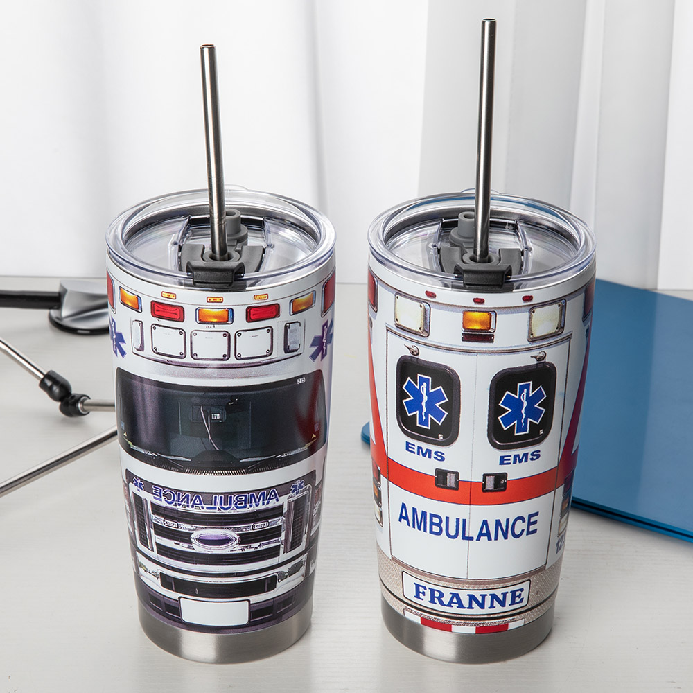 Personalized Ambulance 20oz Tumbler with Lid and Straw Appreciation EMS ...