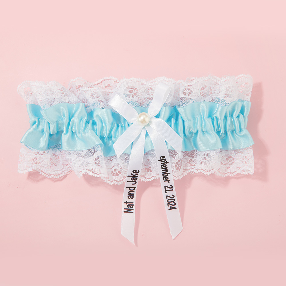 Personalized Something Blue Elasticity Pearl Lace Bowknot Garter with ...