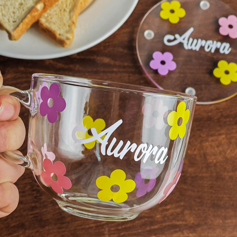 Personalized Flower Glass Coffee Cup Set with Name - CALLIE