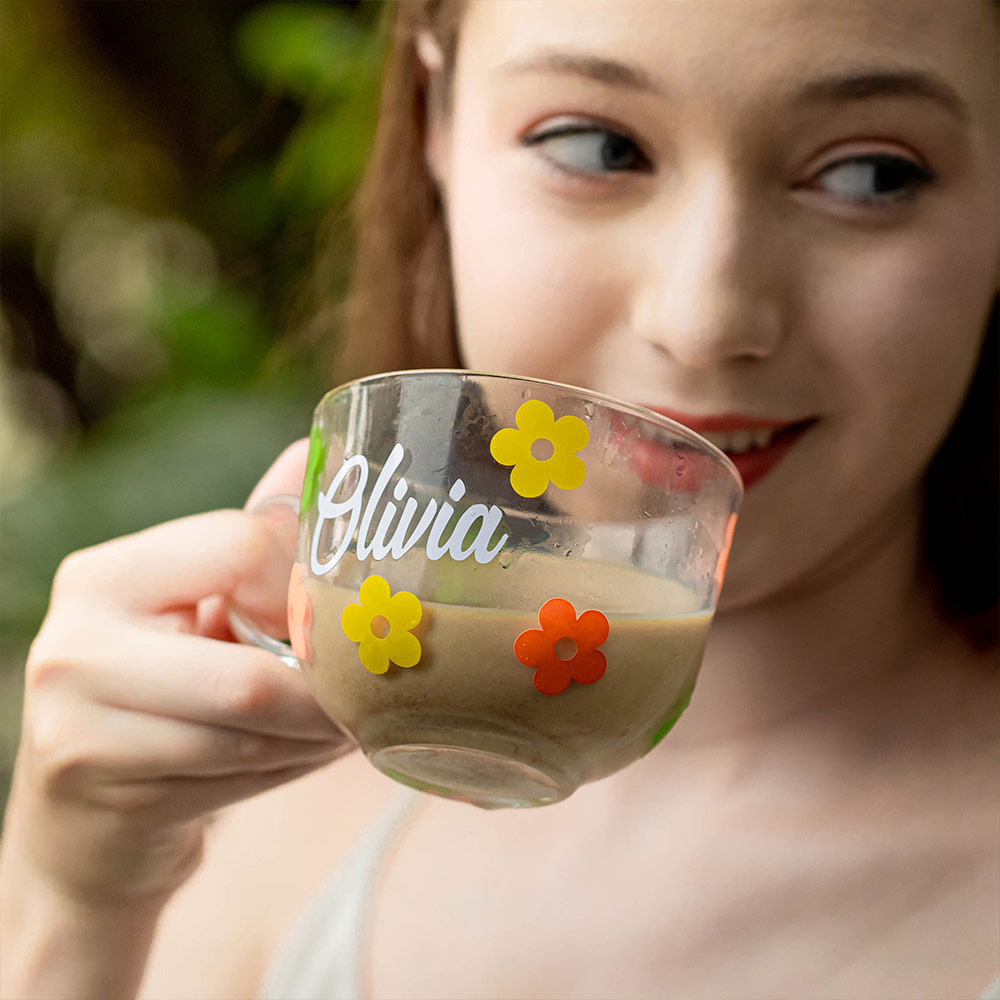 Personalized Flower Glass Coffee Cup Set with Name - CALLIE