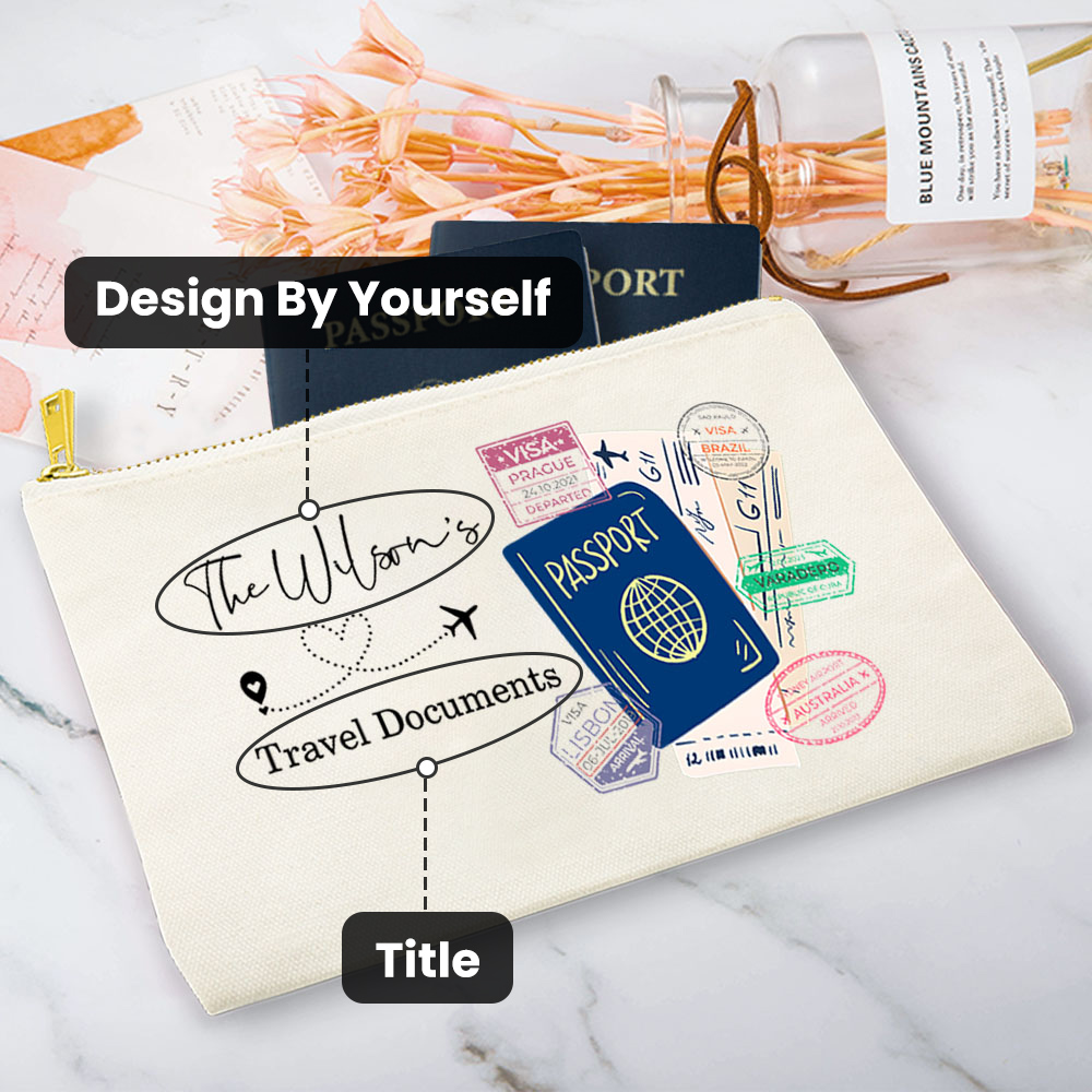 Personalized Colorful Travel Document Holder Cotton Zip Pouch with Name ...