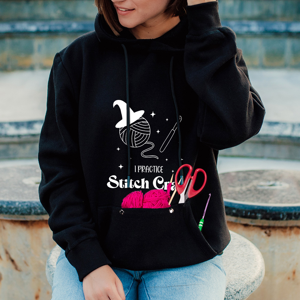 Personalized Crochet Knitting Theme Pullover Hoodie with Yarn Storage ...