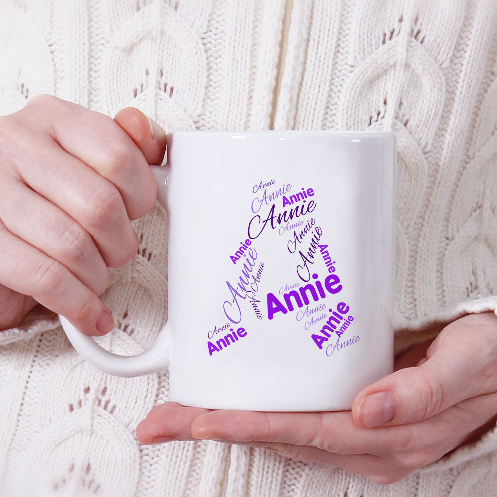 Personalised White Ceramic Mug with Signature Style Duplicate Names for ...
