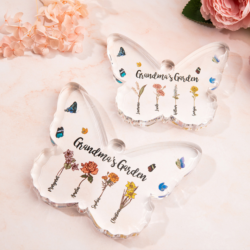 Personalized Birth Flower Butterfly Acrylic with Birth Flower Butterfly ...