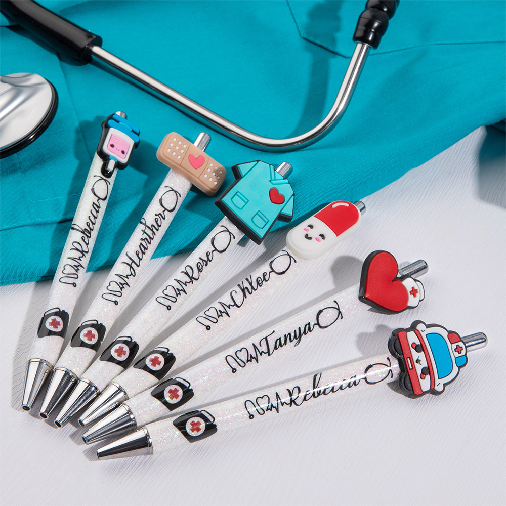 Personalized Glittering Nurse Pen Black Push Ballpoint Pen with Name ...