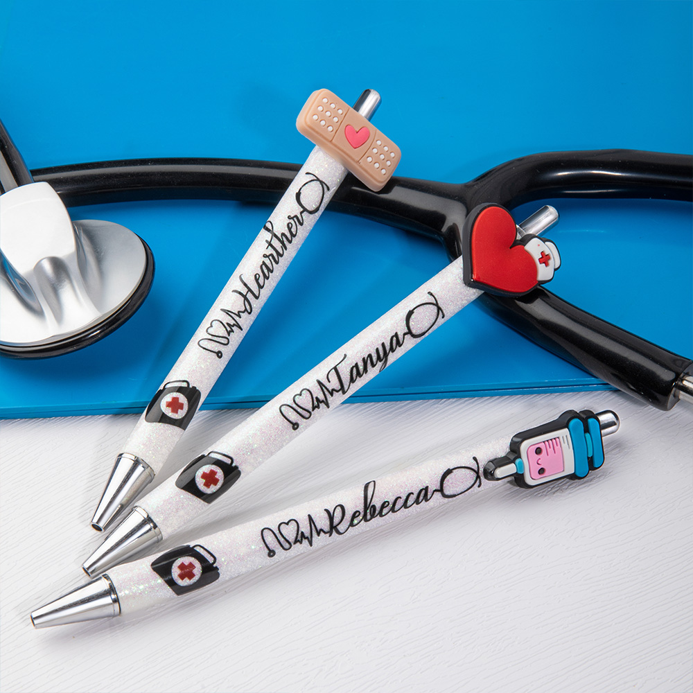 Personalized Glittering Nurse Pen Black Push Ballpoint Pen with Name ...