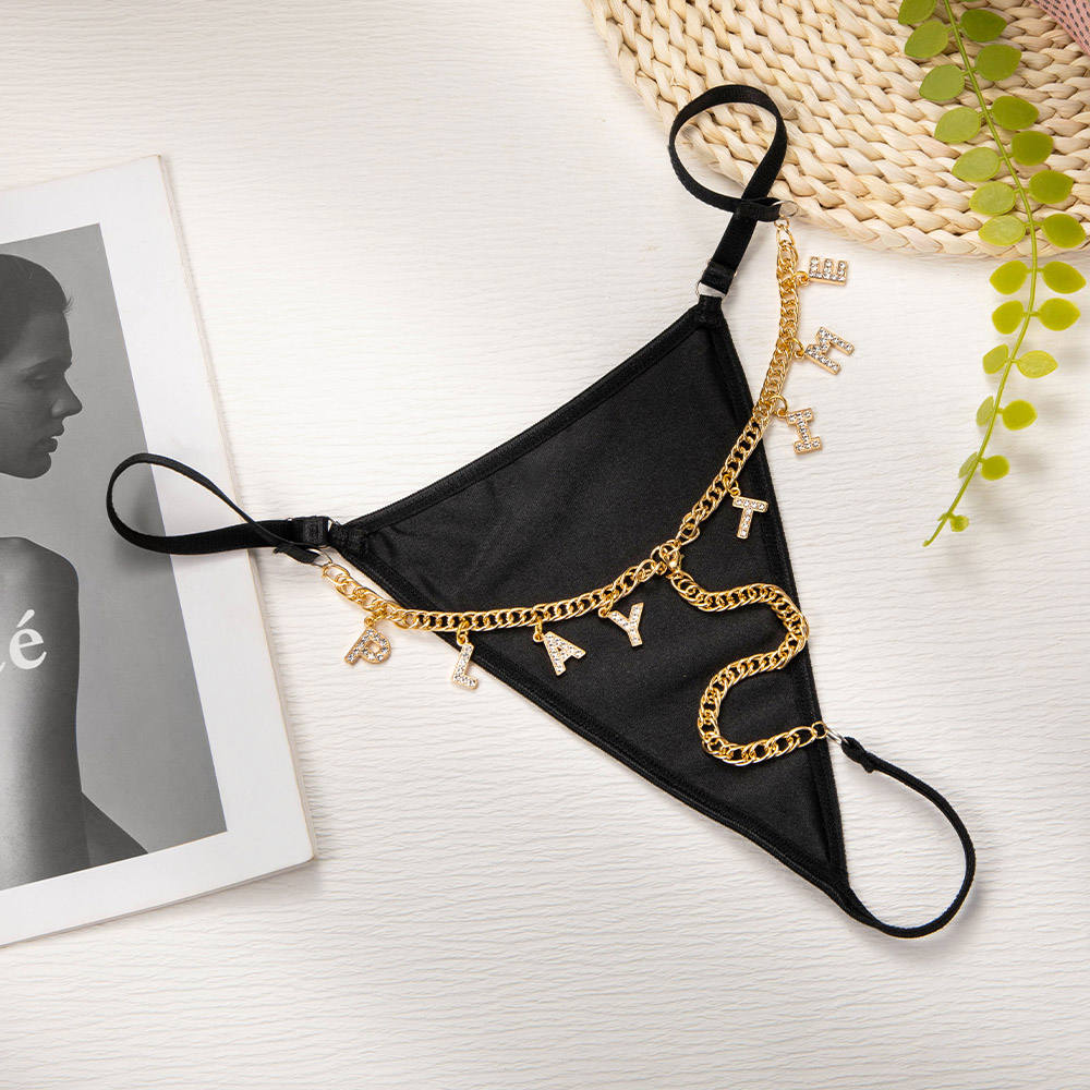 Personalized Zircon Letter Charm G-String Chain Thong Sexy Body Jewelry ...