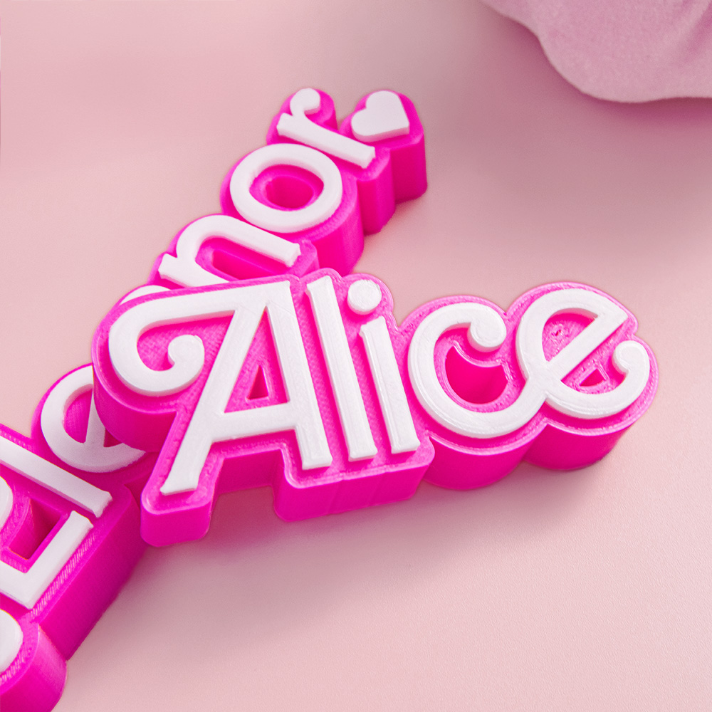 Personalized Pink Doll Inspired Name Plate 3D Printed Desk Display Girl ...