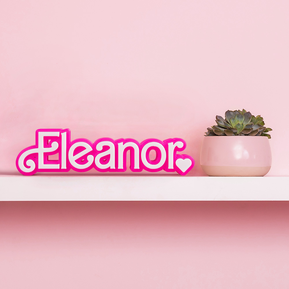 Personalized Pink Doll Inspired Name Plate 3D Printed Desk Display Girl ...