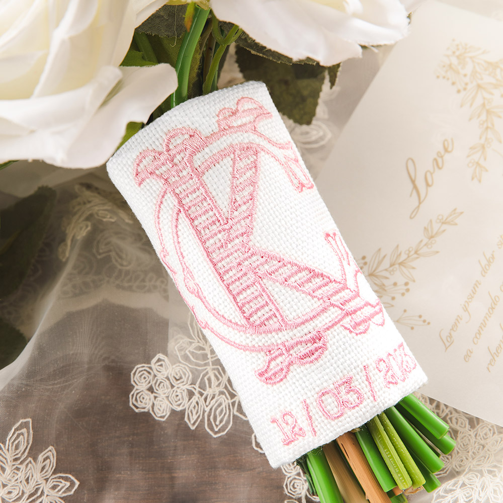 Personalized Embroidered Monogram Letter Wedding Bouquet Wrap with 4 ...