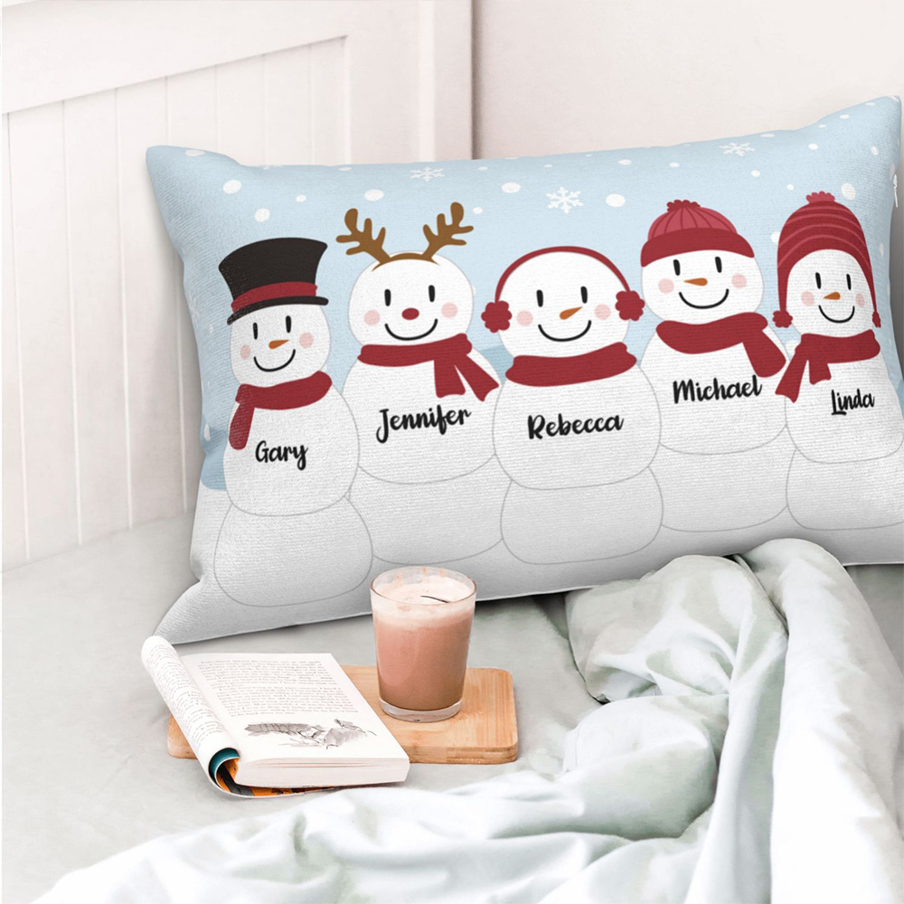 Personalized 1-5 Family Snowmen Cushion Throw Pillow Cover with Names ...