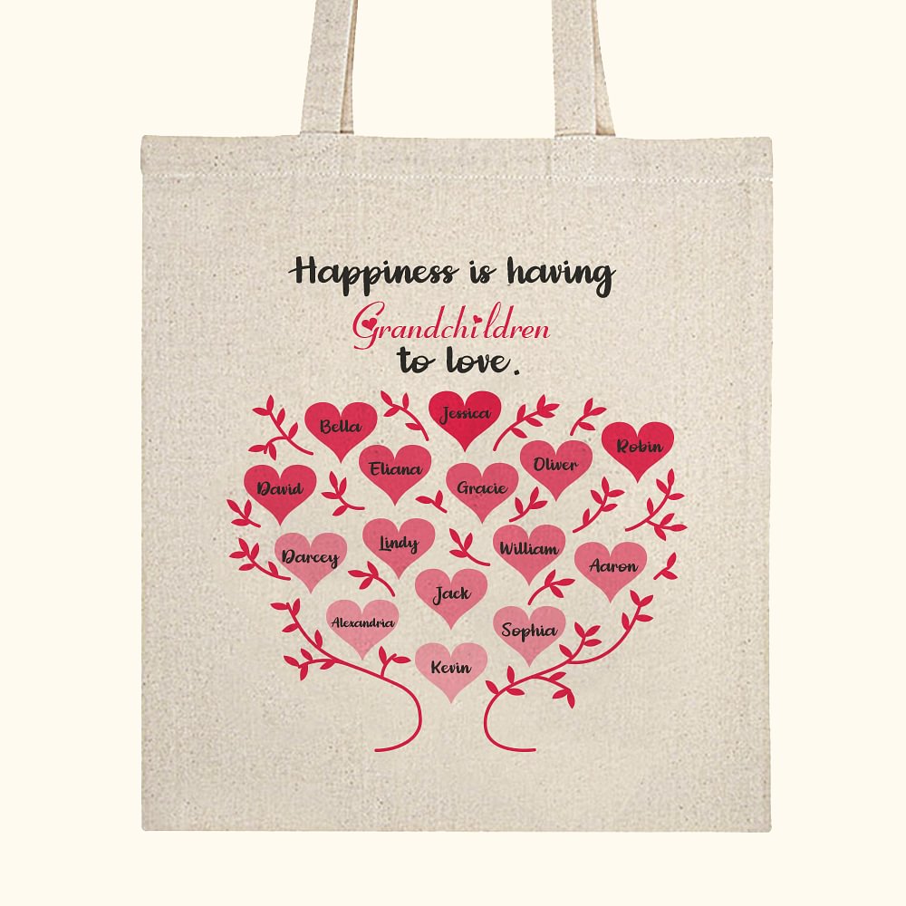 Personalized Heart-shaped Family Tree Canvas Bag Happiness Is Having ...