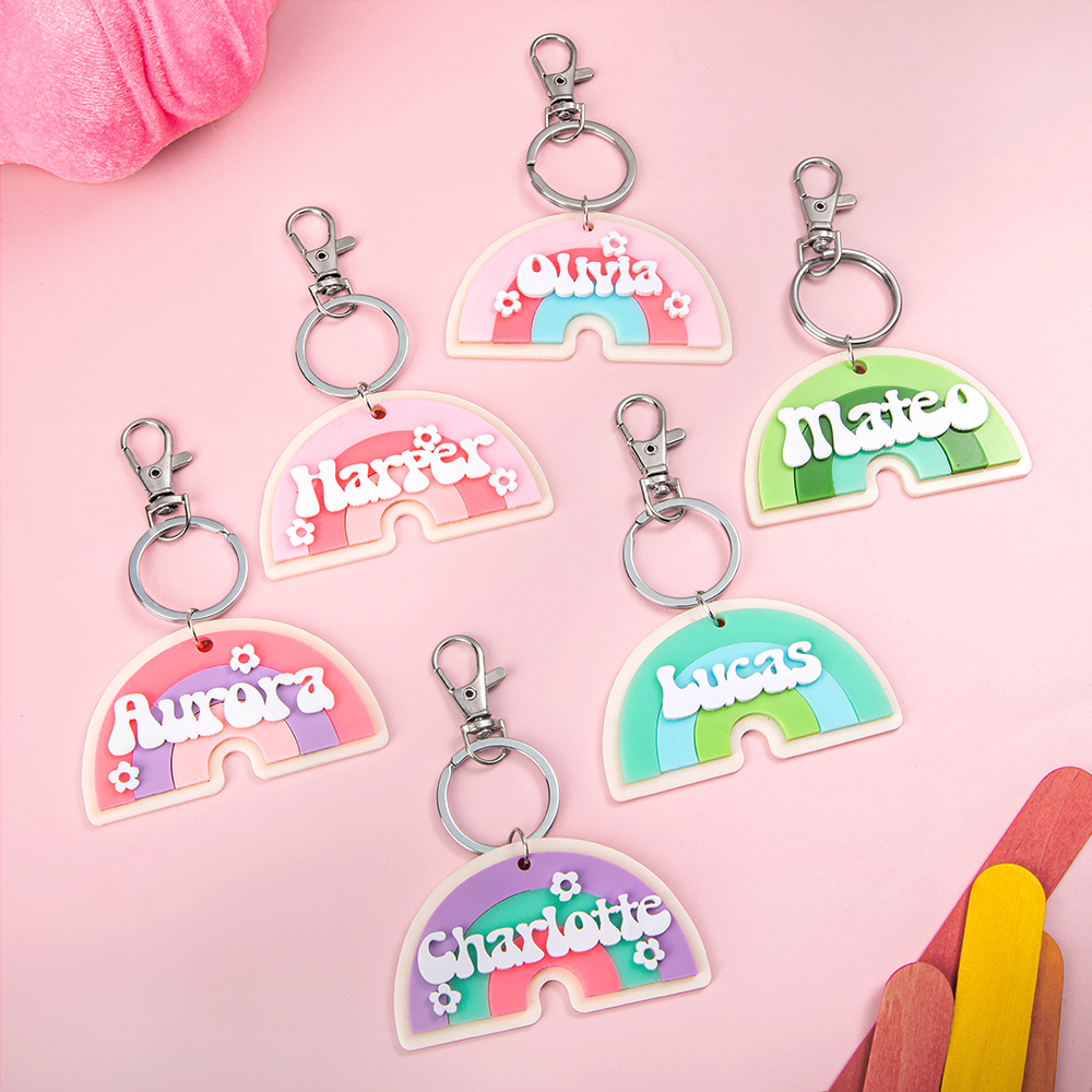 Personalized Retro Rainbow 3D Acrylic Keychain Name Tag for Kids ...