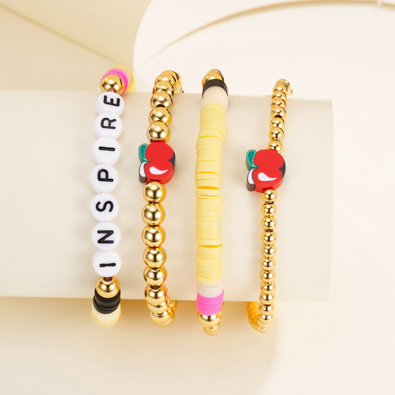 Personalized Pencil Apple Clay Bead Stretch Bracelet Creative Stackable ...