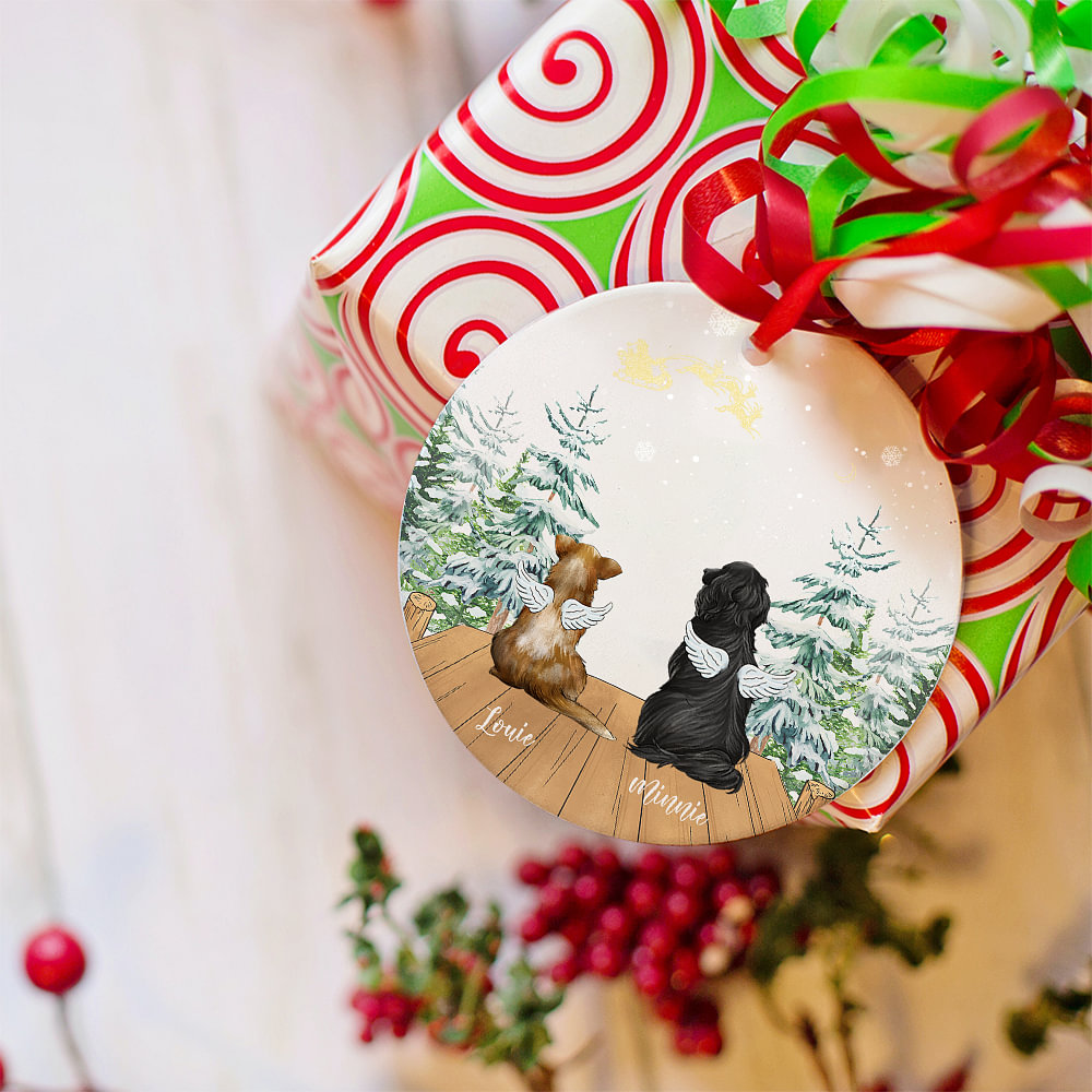 Personalized Angel Dog Acrylic Ceramic Ornament Dog Memorial Round ...