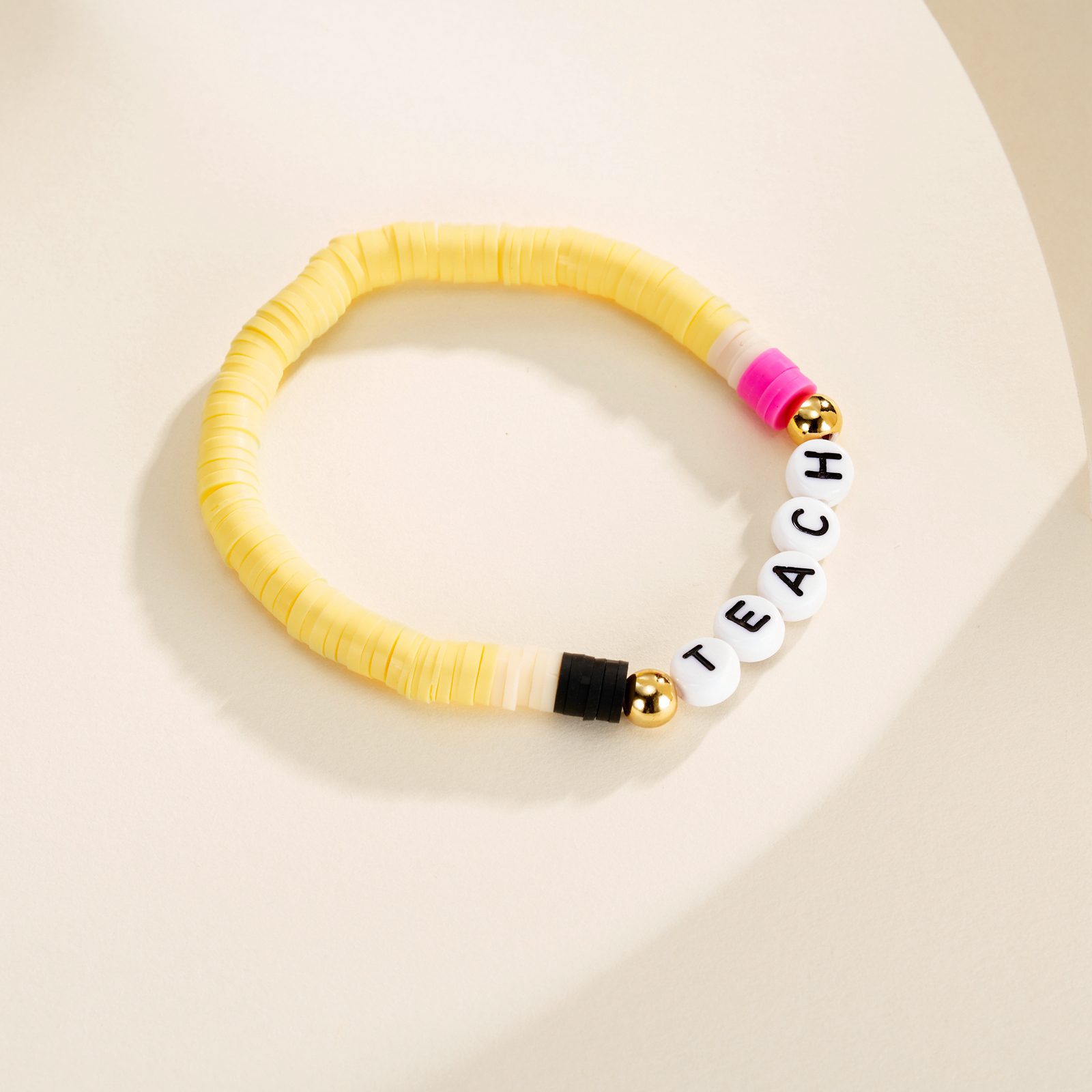 Personalized Pencil Apple Clay Bead Stretch Bracelet Creative Stackable ...