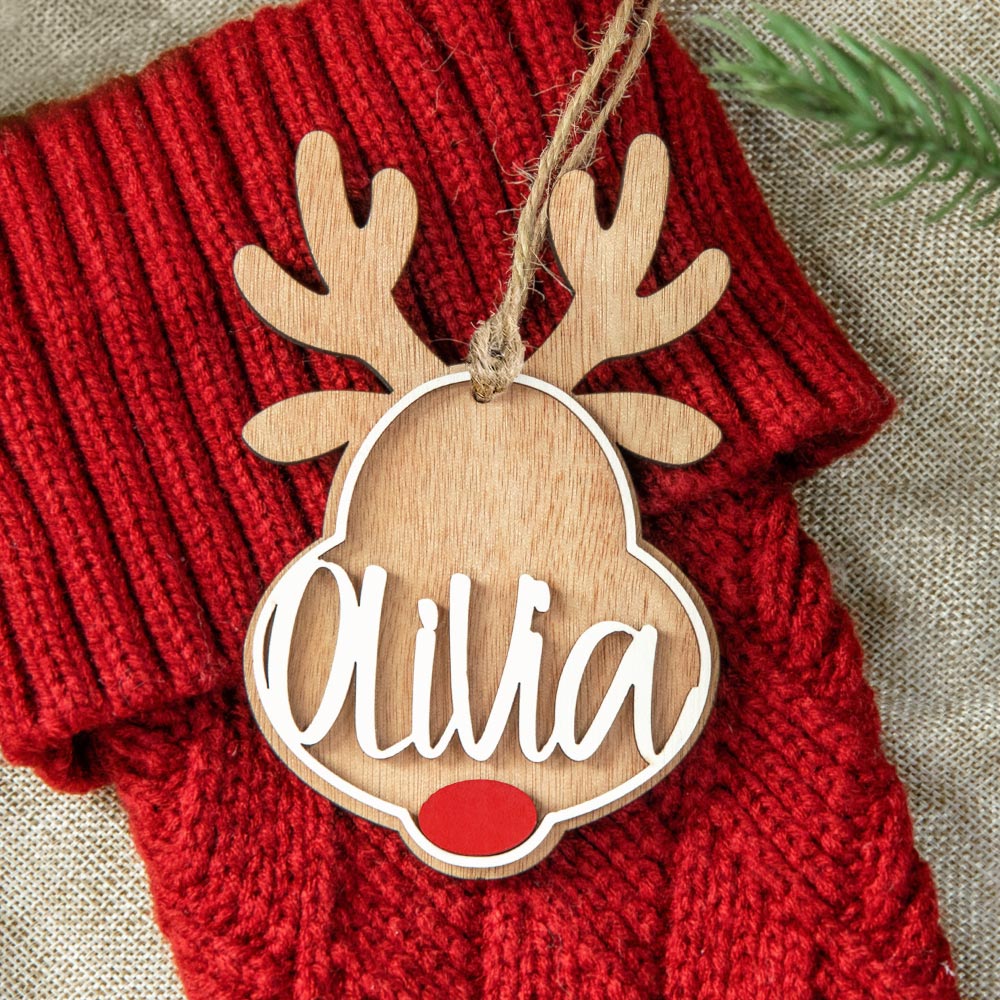 Personalized Reindeer Paw Print Wooden Stocking Name Tag Ornament ...