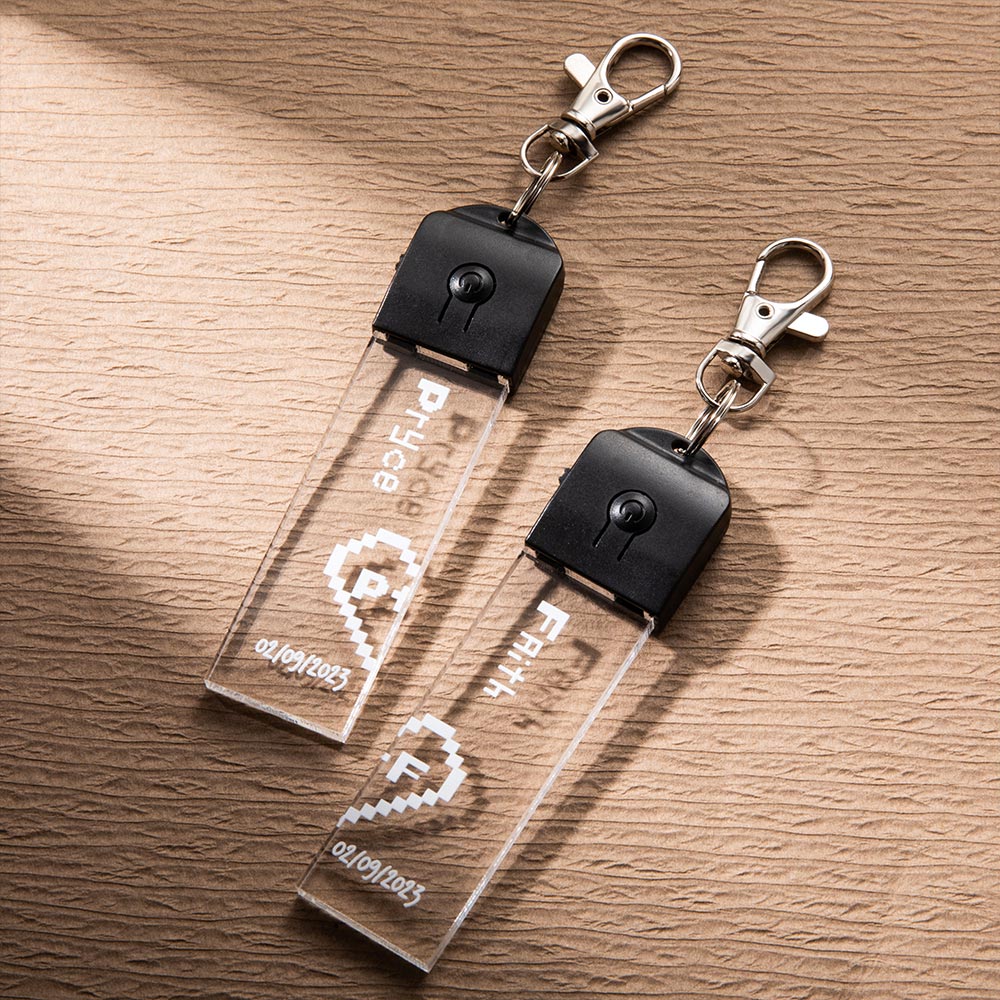 Personalized Pair of LED Gamer Couple Keychain Romantic Keyring Set ...