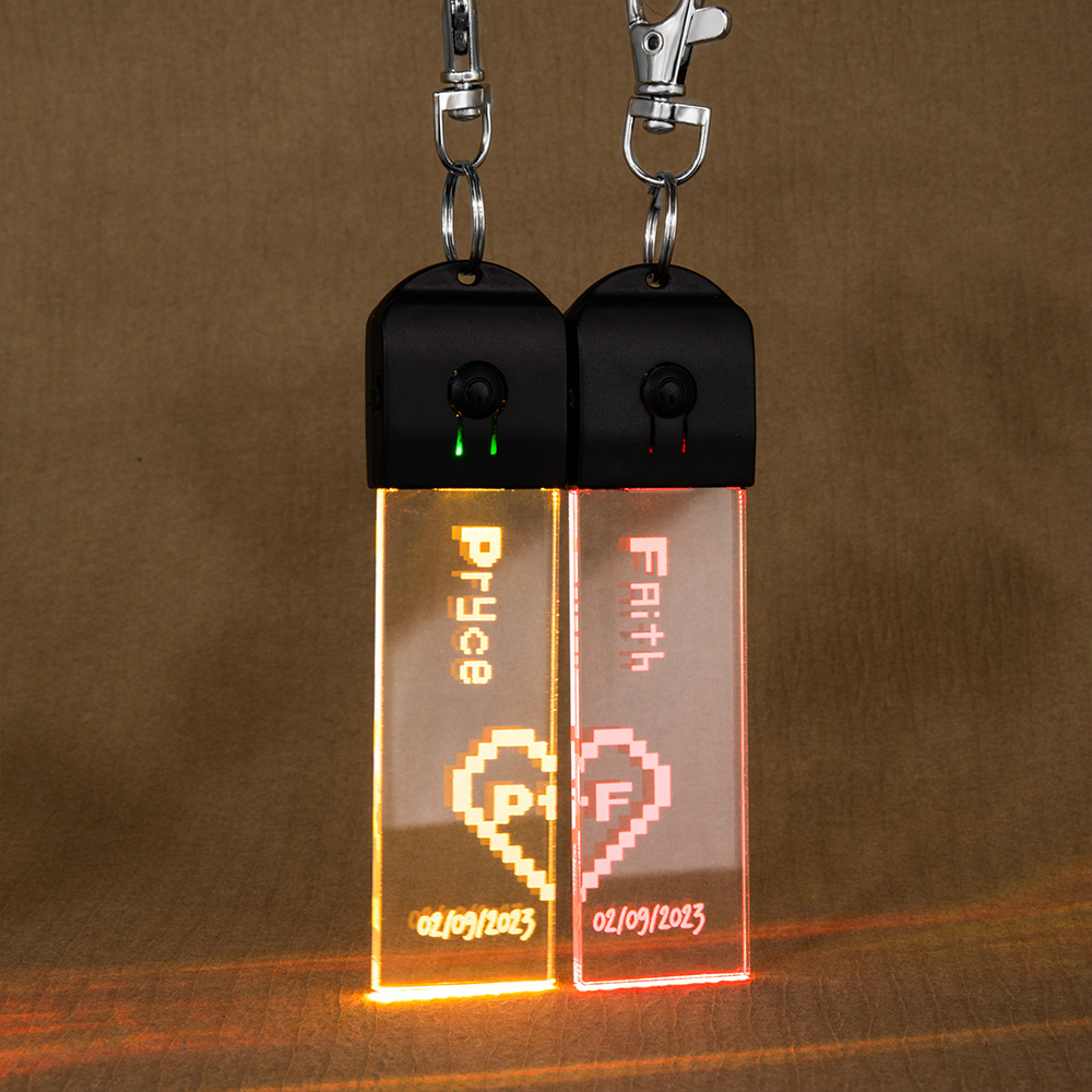 Personalized Pair of LED Gamer Couple Keychain Romantic Keyring Set ...