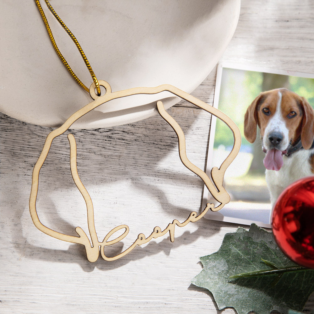 Personalized Dog Ears Cat Ears Line Drawing Wooden Ornament Christmas ...