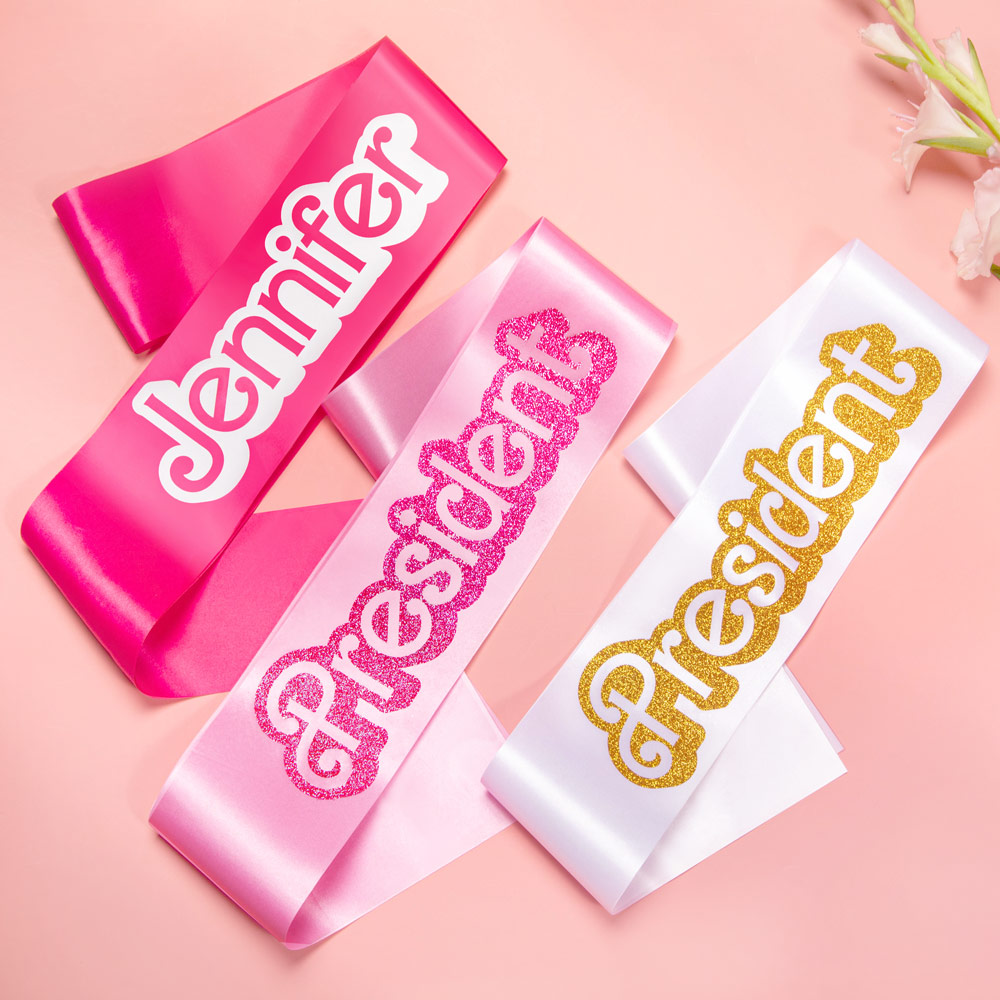 Personalized Pink Curved Font Glitter Sash with Name Bachelorette ...