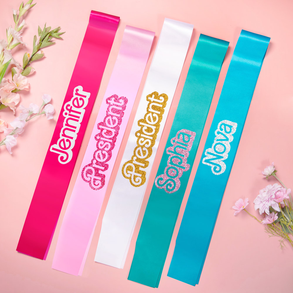 Personalized Pink Curved Font Glitter Sash with Name Bachelorette ...