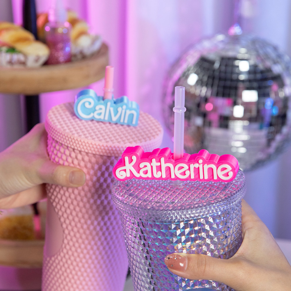 Personalized 3D Printed Name Straw Topper Pink Style Straw Decoration ...
