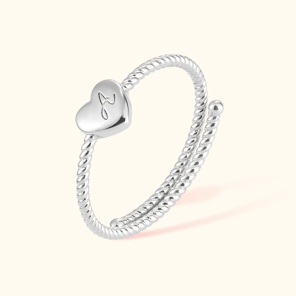 Personalized Adjustable Heart Initial Ring Stackable Twisted Ring ...