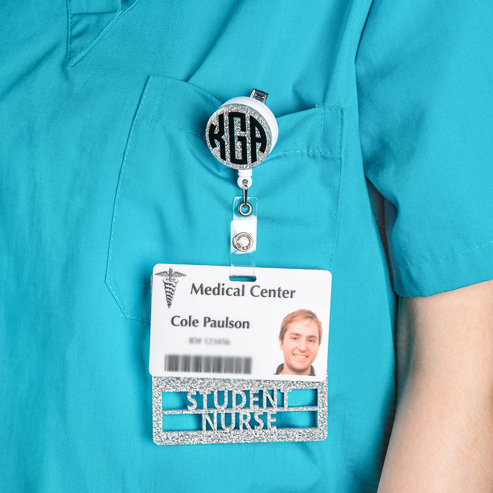 Personalized Double Lines Glitter ID Badge Buddy And Badge Reel Nurse ...
