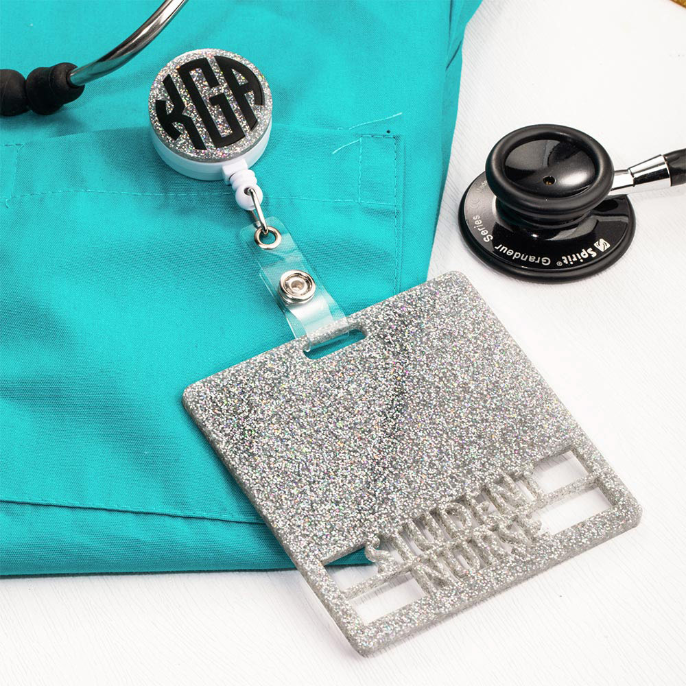 Personalized Double Lines Glitter ID Badge Buddy And Badge Reel Nurse ...