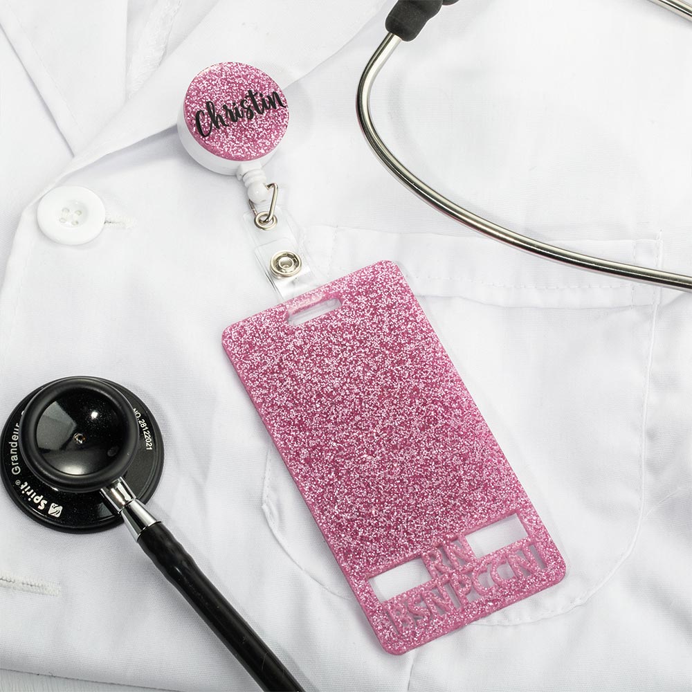 Personalized Double Lines Glitter ID Badge Buddy And Badge Reel Nurse ...