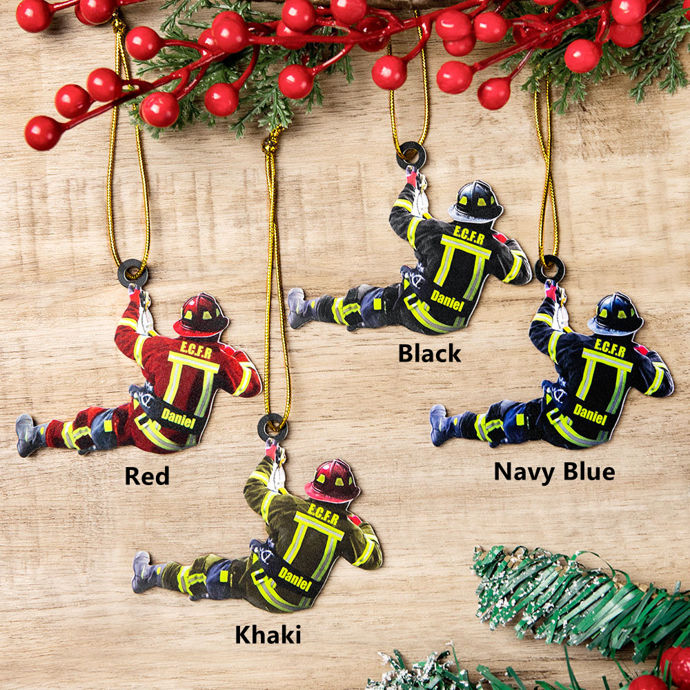 Personalized Acrylic Firefighter Ornament Double-sided Christmas Tree ...
