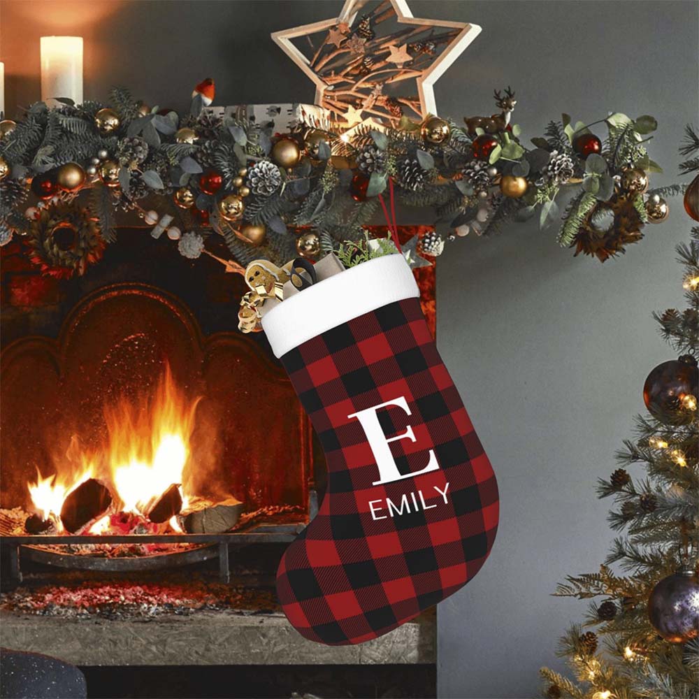 Personalized Red or Green Buffalo Plaid Christmas Stocking with Name ...
