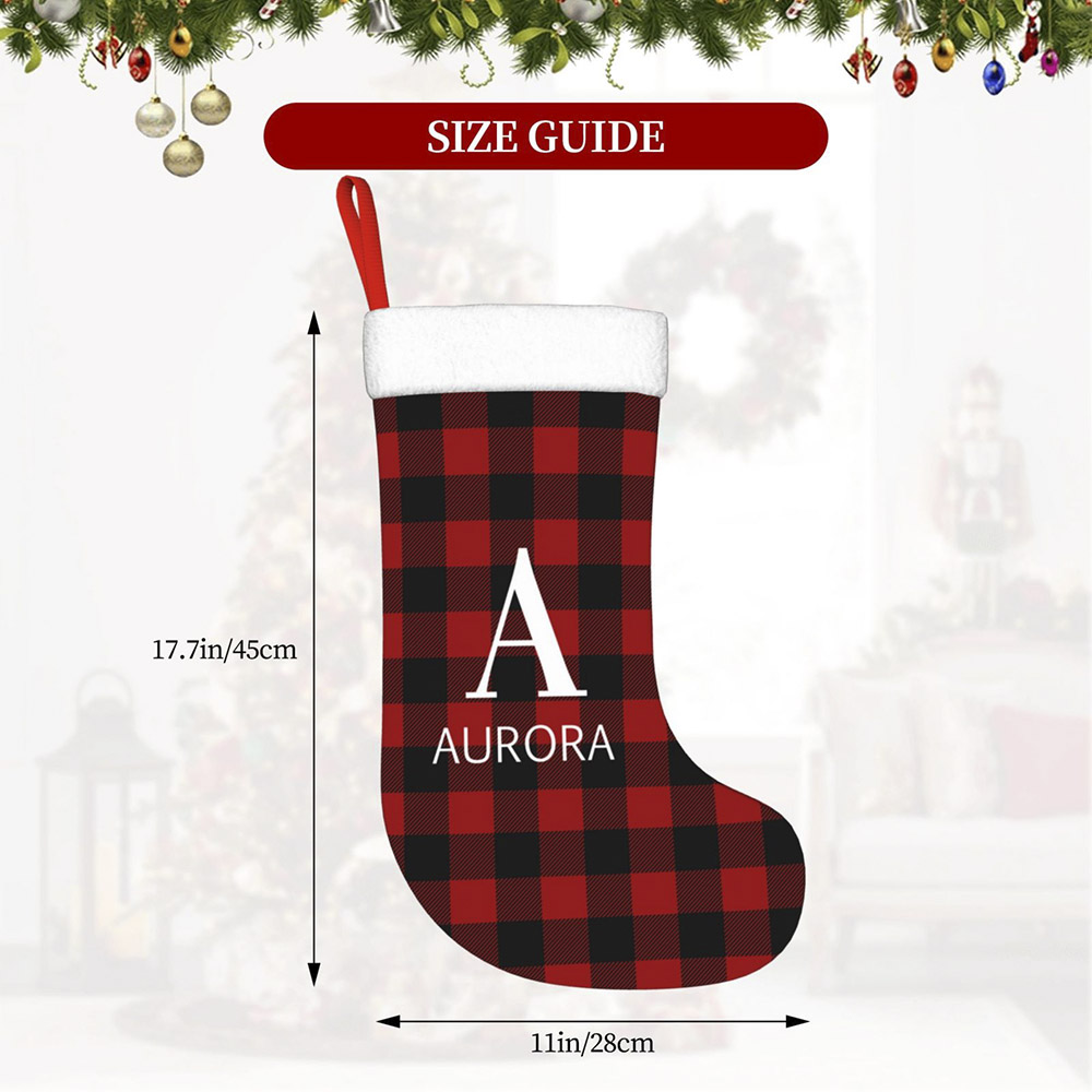 Personalized Red or Green Buffalo Plaid Christmas Stocking with Name ...