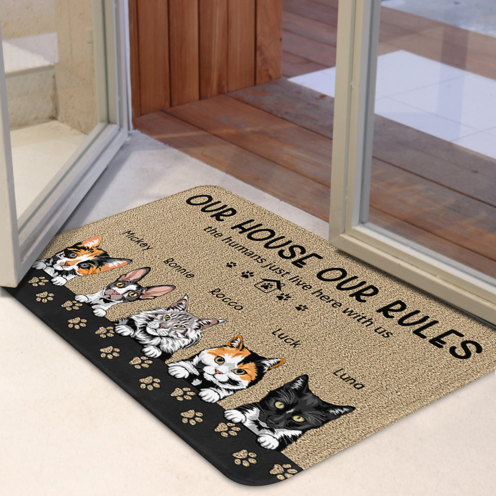 Personalized Our House Our Rules The Furry Family Doormat Home ...