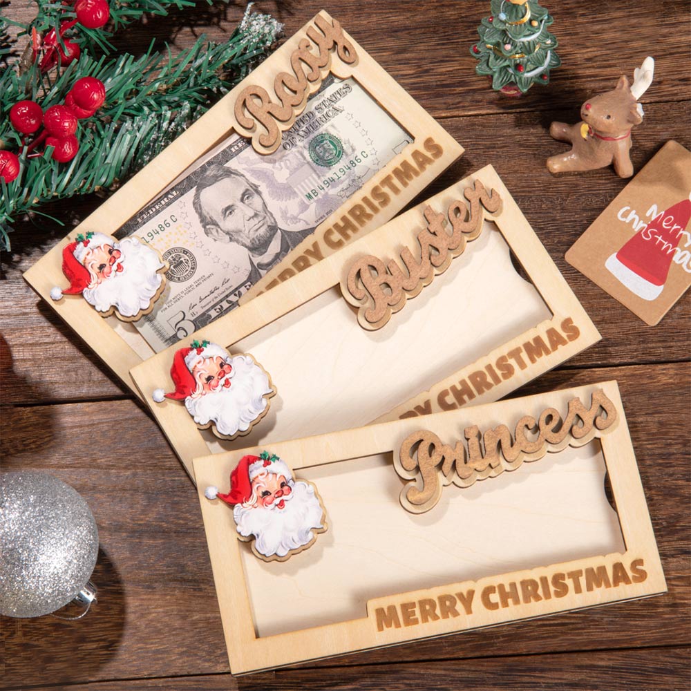 Personalized Santa Claus Engraved Wood Quote Cash Money Holder with ...