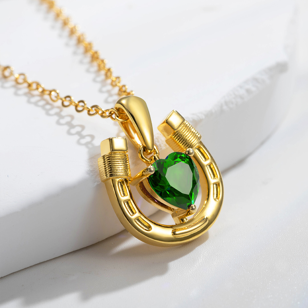 Personalized Horseshoe Necklace with Heart Birthstone Good Luck Charm ...