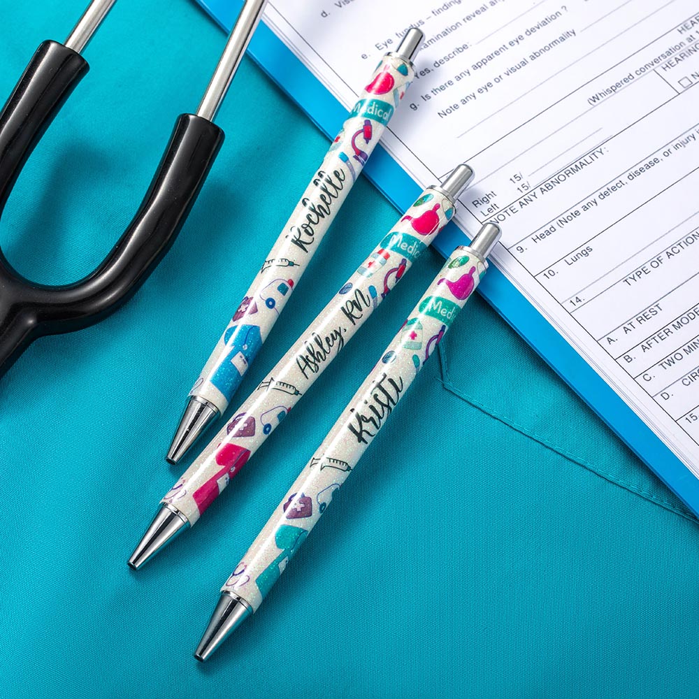 Personalized Glitter Medical Element Ballpoint Pen Retractable Black Pen Appreciation Gift for ...