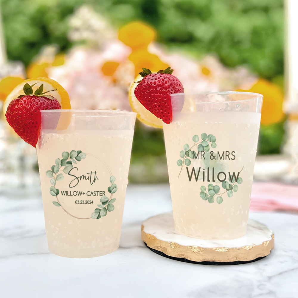 Personalized Eucalyptus Frosted Wedding Cups 12oz 16oz Recyclable ...