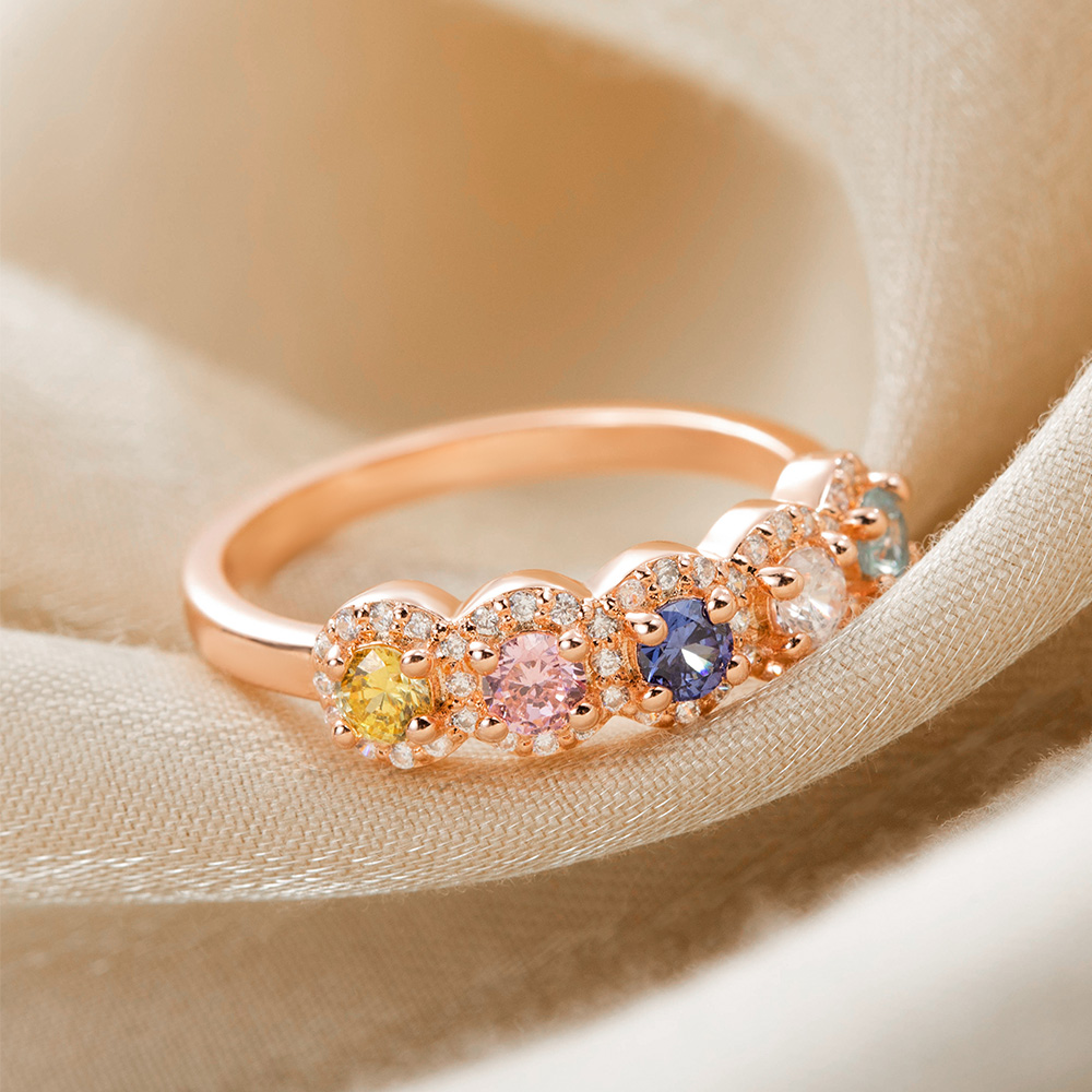 Personalized Elegant 1-5 Birthstones Ring with Zircon Mothers' Day ...
