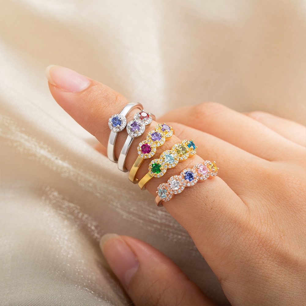 Personalized Elegant 1-5 Birthstones Ring with Zircon Mothers' Day ...