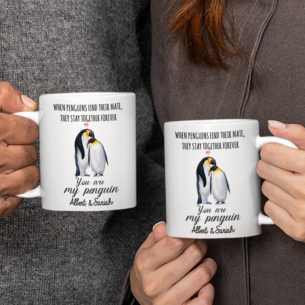 Personalized White and Color Inside Ceramic Mug with When Penguins Find ...