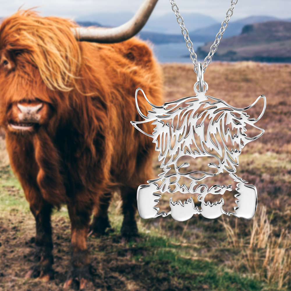 Personalized Highland Cow Necklace Scottish Cow Jewelry with Name ...