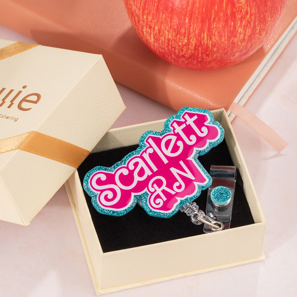 Personalized Doll-like Style Glitter Acrylic Badge Reel Retractable ID ...