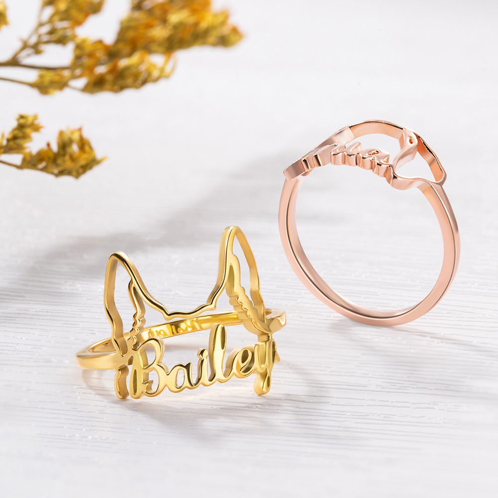 Personalized Dog Breed Ears Ring with Engraved Name Jewelry Gift for ...