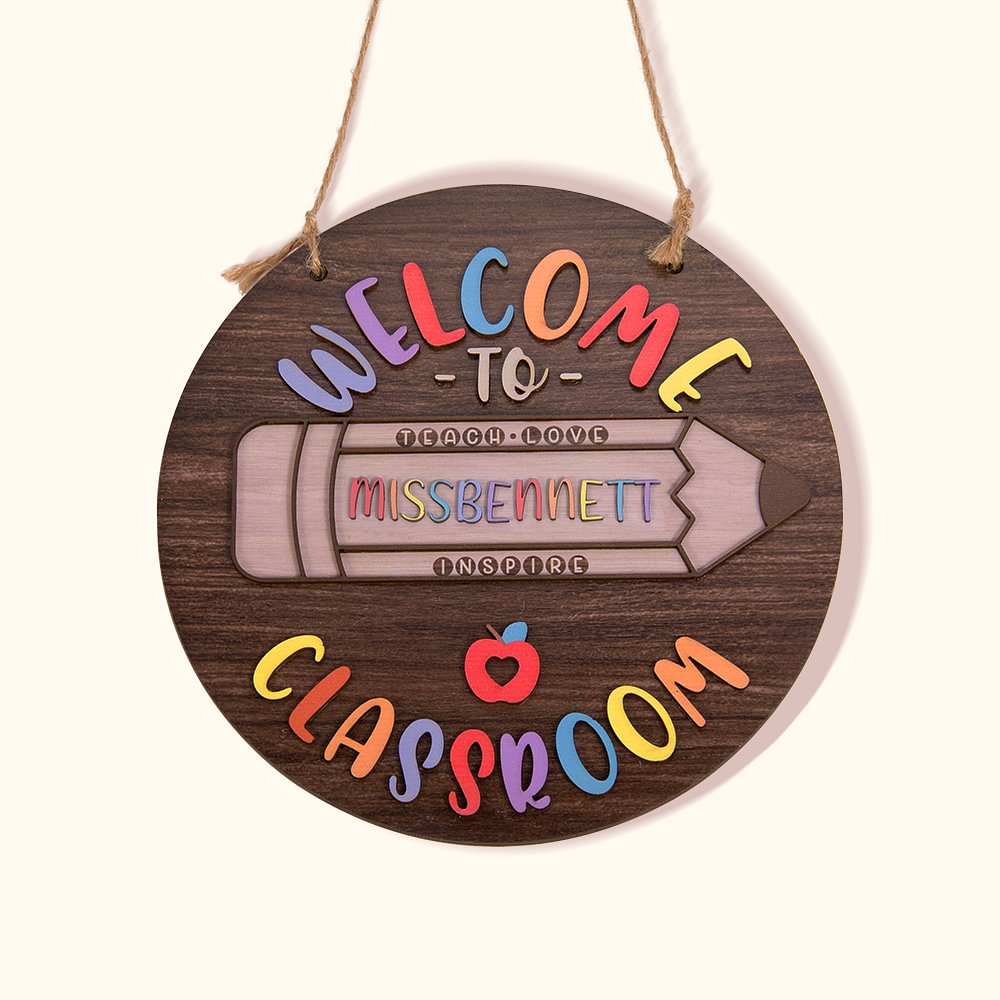 Personalized 3D Wooden Classroom Welcome Door Sign Pencil Design ...