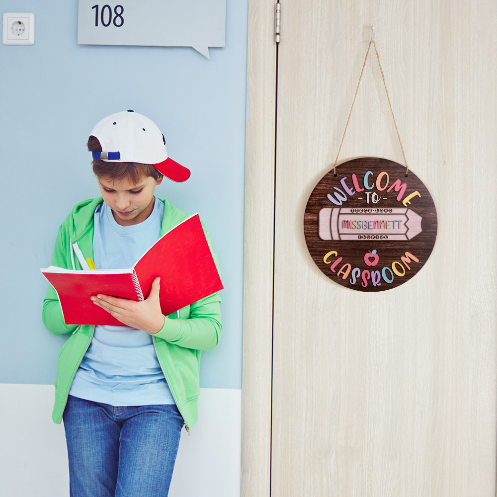 Personalized 3D Wooden Classroom Welcome Door Sign Pencil Design ...