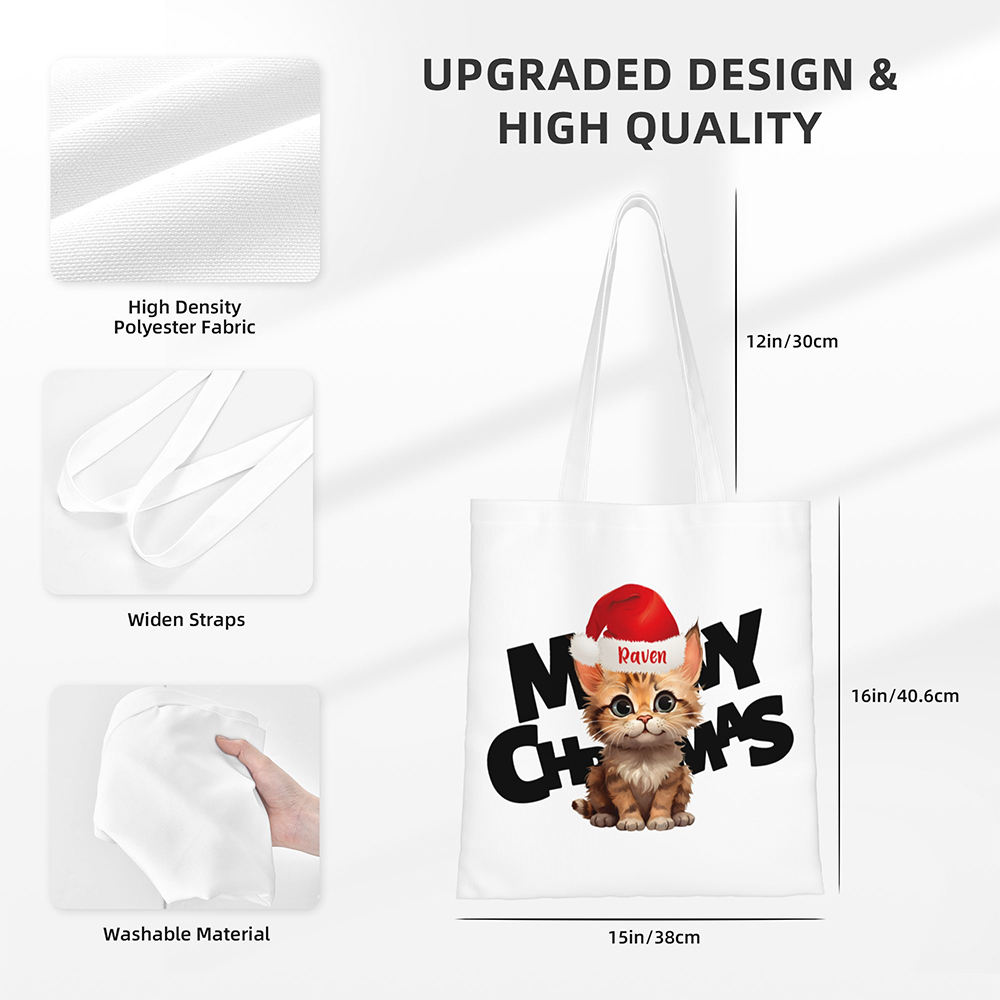 Personalized Meowy Christmas Tote Bag Handbag Dog Cat in Santa Hat ...