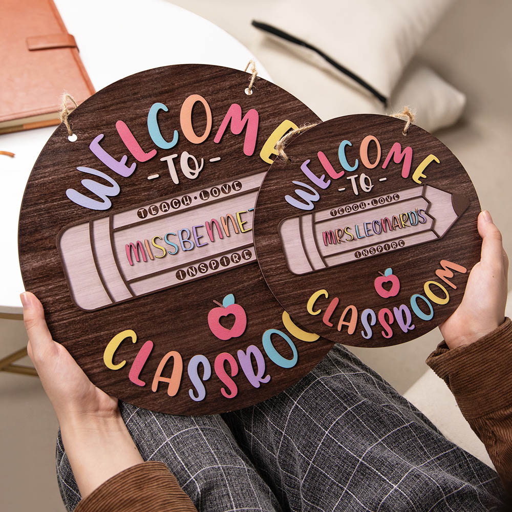 Personalized 3D Wooden Classroom Welcome Door Sign Pencil Design ...