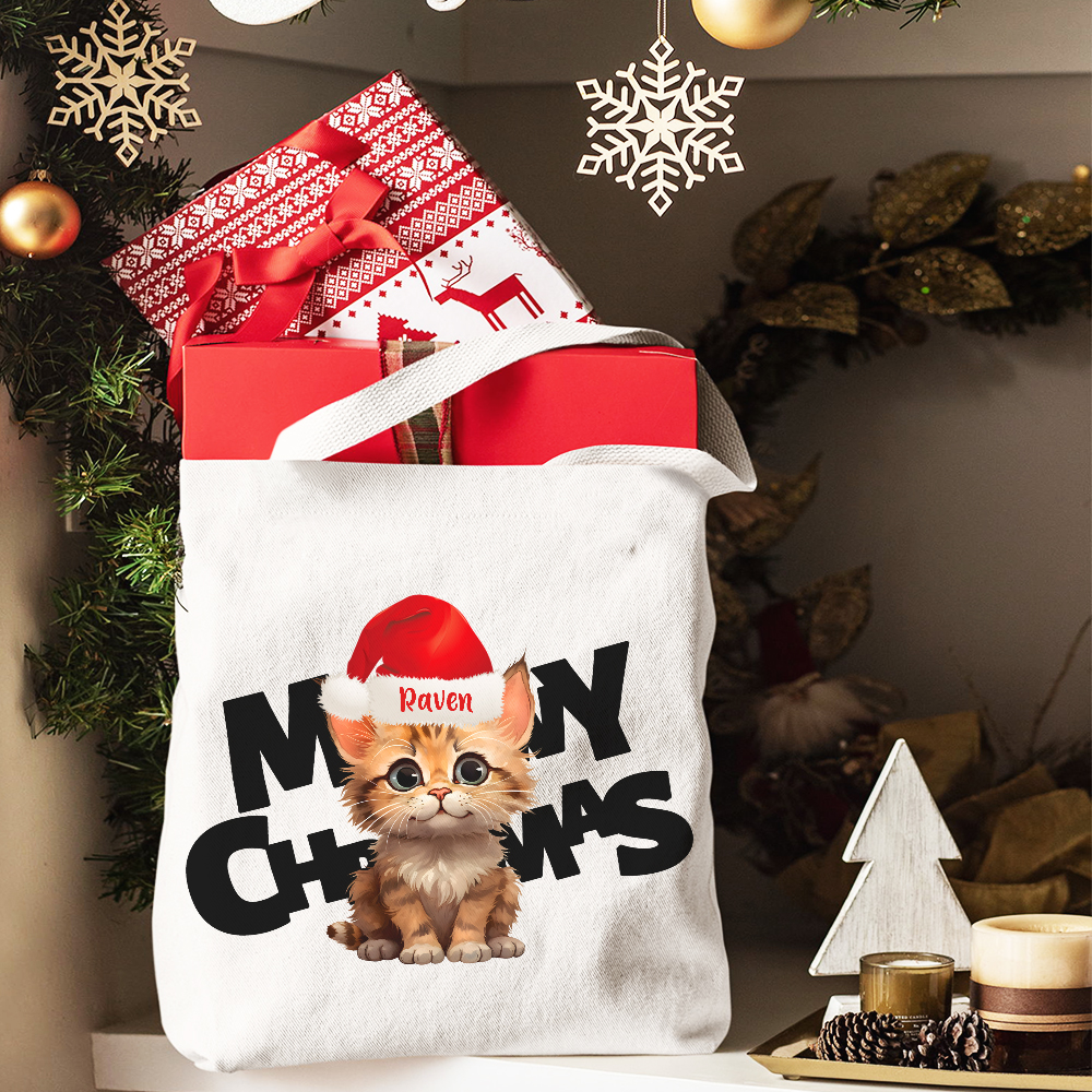 Personalized Meowy Christmas Tote Bag Handbag Dog Cat in Santa Hat ...